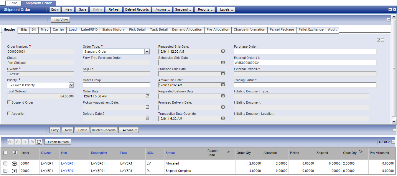 Typical screen layout